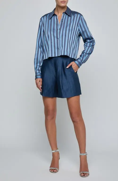 L'Agence Cosette Stripe High-low Crop Button-up Shirt - Blue Multi Stripe