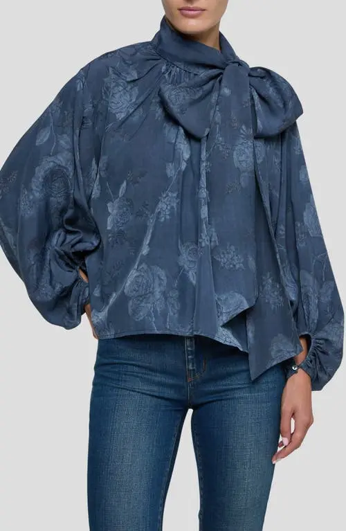 L'Agence Rhett Floral Print Blouson Sleeve Shirt - Vintage Indigo Floral