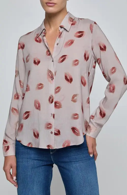 L'Agence Holly Lips Print Shirt - Taupe/dark Red Kiss