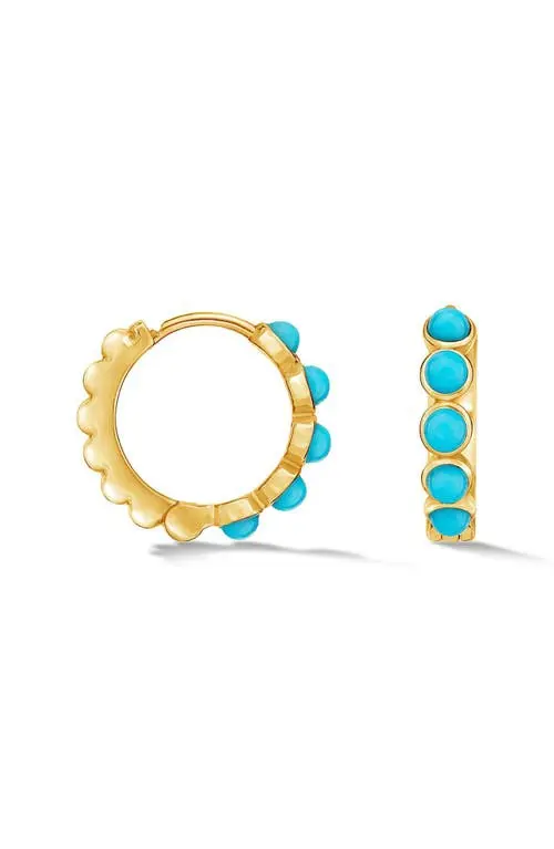 DOWER & HALL Medium Azure Turquoise Huggie Hoops - Yellow Gold Vermeil