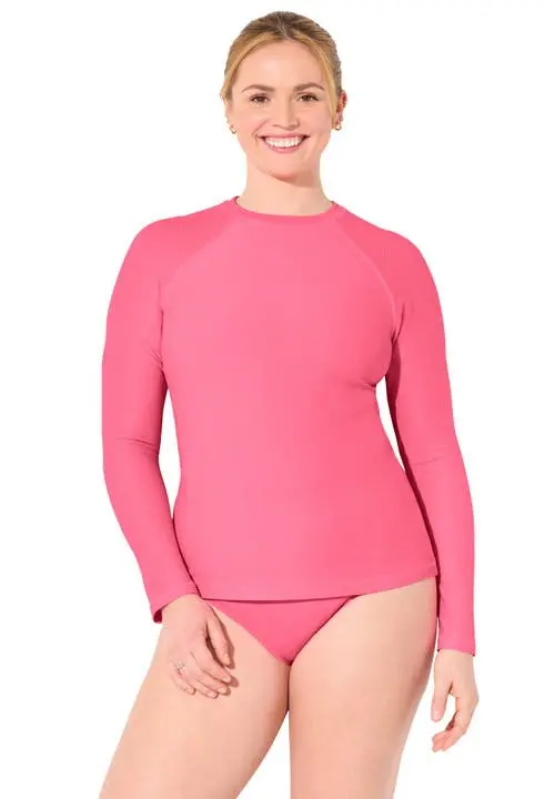 SWIMSUITS FOR ALL Chlorine Resistant Quick-dry Long Sleeve Rash Guard - Coral Pink