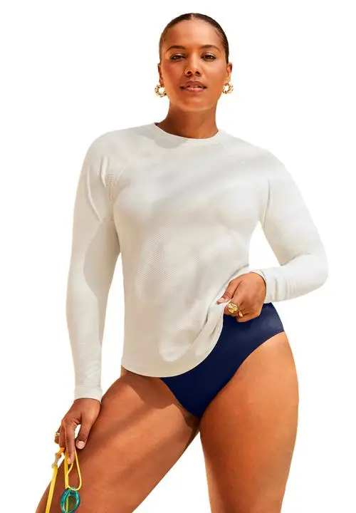 SWIMSUITS FOR ALL Chlorine Resistant Quick-dry Long Sleeve Rash Guard - White