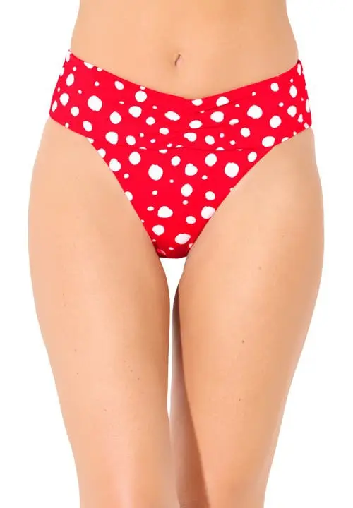SWIMSUITS FOR ALL Floral V-cut Swim Brief - Ruby White Dots