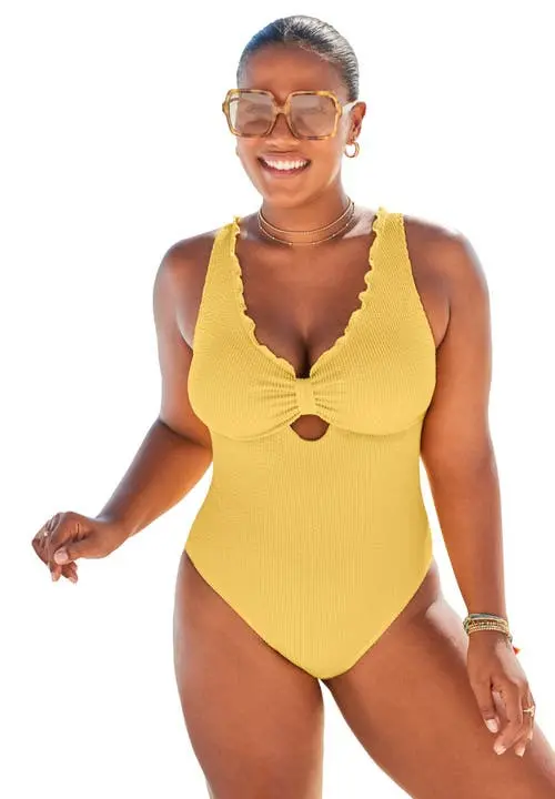 SWIMSUITS FOR ALL Crinkle Knot One Piece Swimsuit - Lemon Mist
