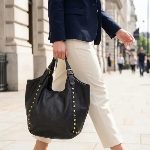 BOLSA NOVA Slouchy Studded Tote - Black