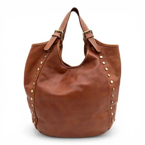 BOLSA NOVA Slouchy Stud Tote - Cognac