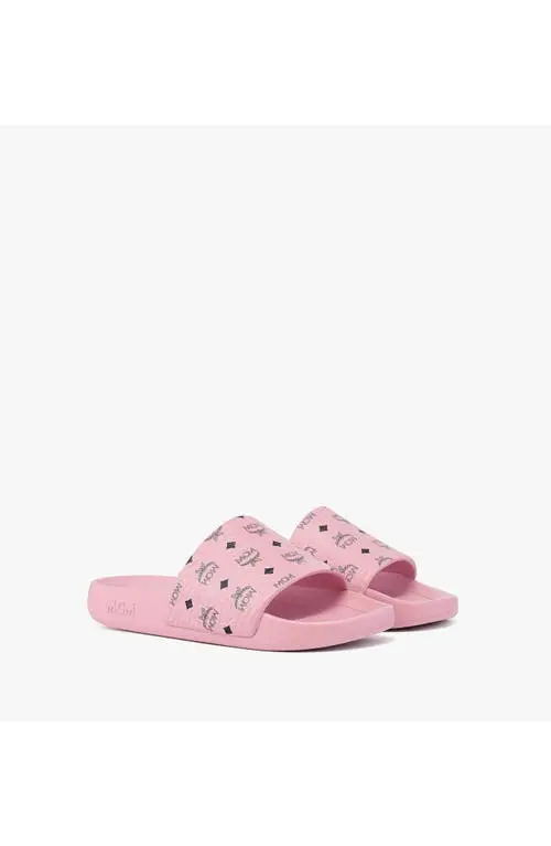 Mcm Monogram Rubber Slides - Soft Pink