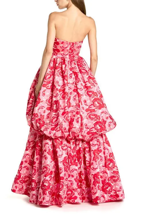 Mac Duggal Strapless Floral Brocade Ballgown