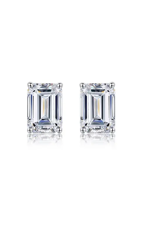 DLORIA Valentina 1 Ct. Emerald Cut Stud Earrings - Silver