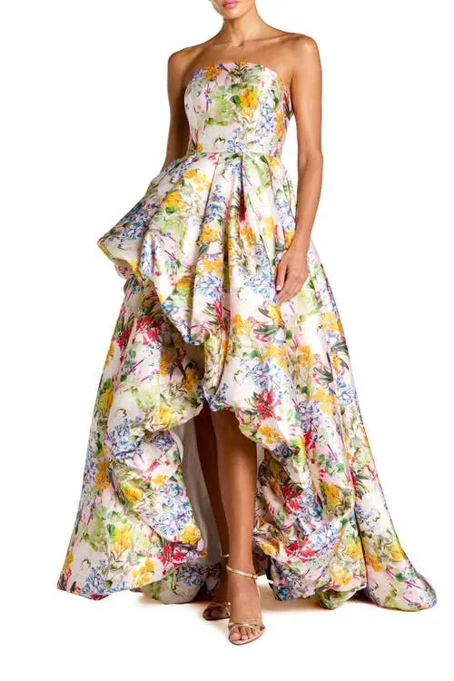Mac Duggal Floral High-low Bubble Hem Gown - Pastel Multi