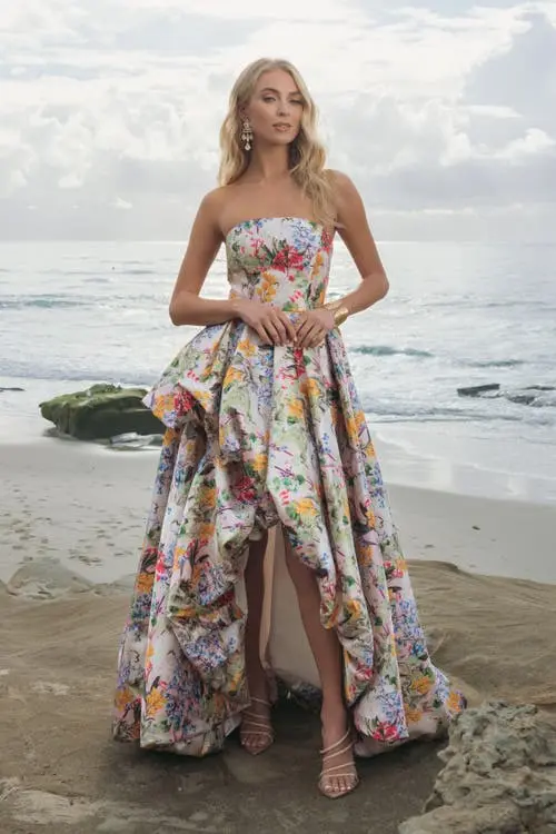 Mac Duggal Floral High-low Bubble Hem Gown