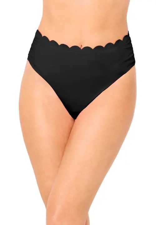 SWIMSUITS FOR ALL Scallop Trim High-waist Swim Brief - Black