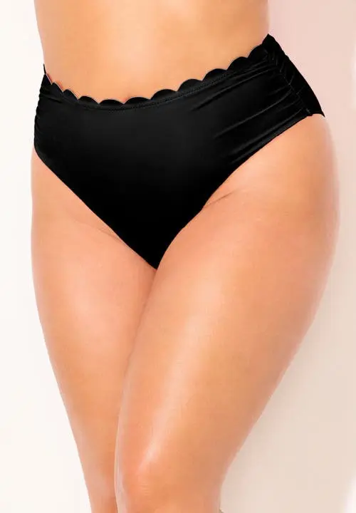 SWIMSUITS FOR ALL Scallop Trim High-waist Swim Brief - Black