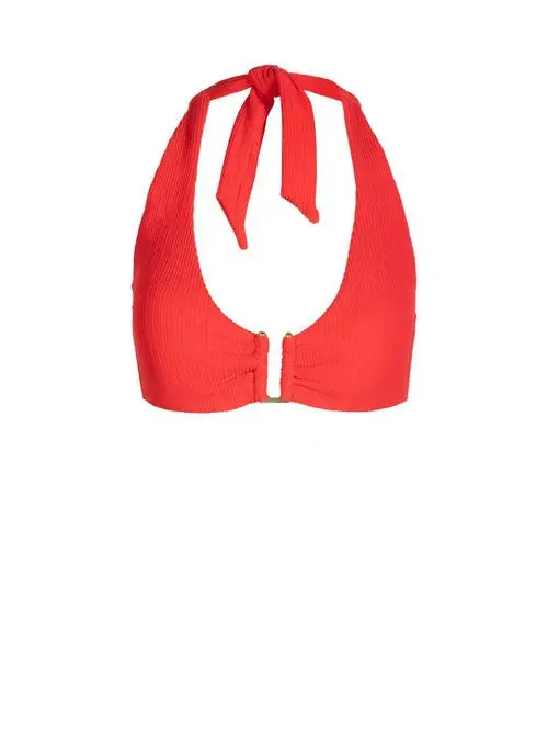 CHANGE OF SCENERY Shana U-bar Halter Bikini Top - Guava Red