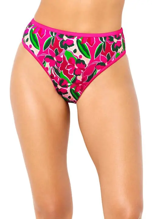SWIMSUITS FOR ALL Shimmer Contrast Trim High Waist Swim Brief - Pink Paradise Shimmer