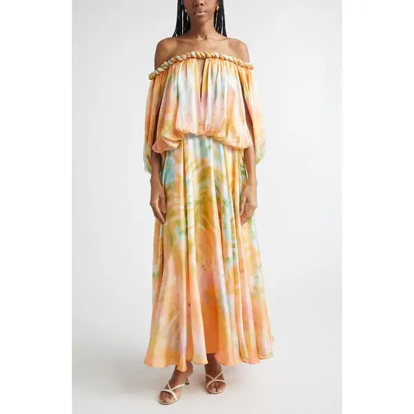 Zimmermann Luna Twist Print Silk Gown - Coral Tie Dye