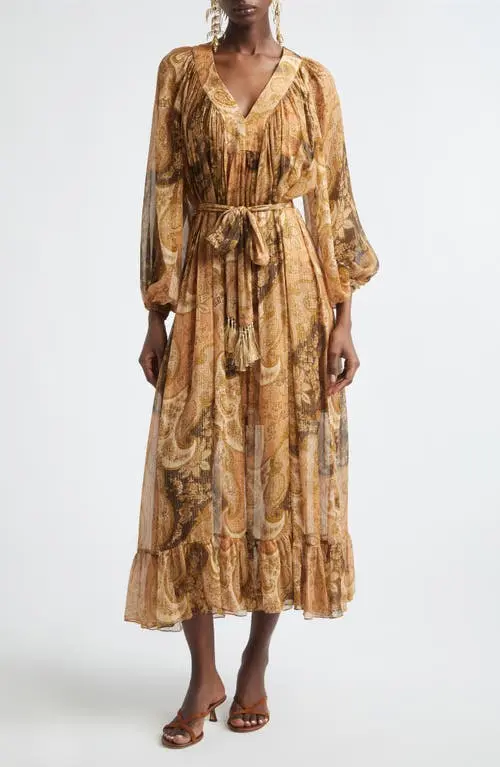 Zimmermann Kindred Spirit Carousel Long Sleeve Silk Blend Midi Dress - Biscuit Paisley