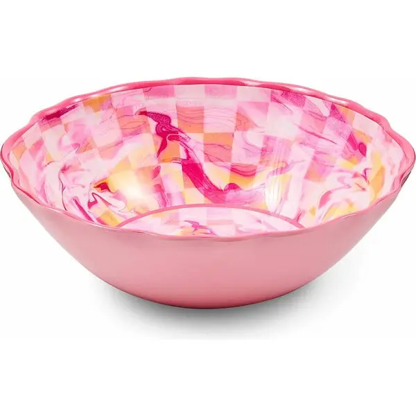 MACKENZIE-CHILDS Marble Check Melamine Serving Bowl - Pink