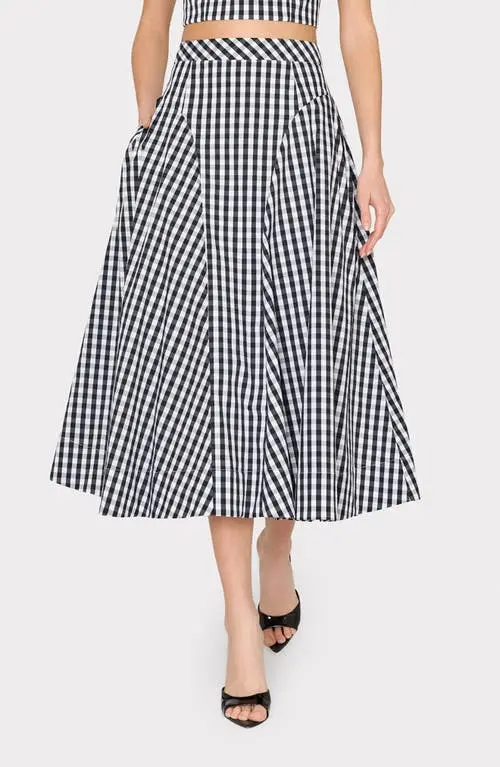 MILLY Robin Gingham Midi Skirt - Black/white