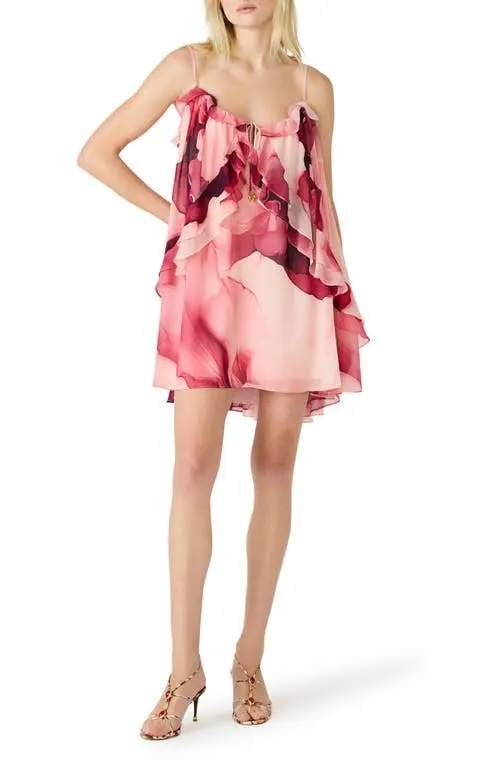 Steve Madden Lorella Print Ruffle Sleeveless Shift Dress - Coral Cloud