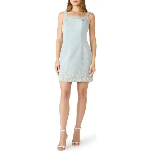 Steve Madden Juliann Pearly Bead Sleeveless Denim Minidress - Sulphur Spring