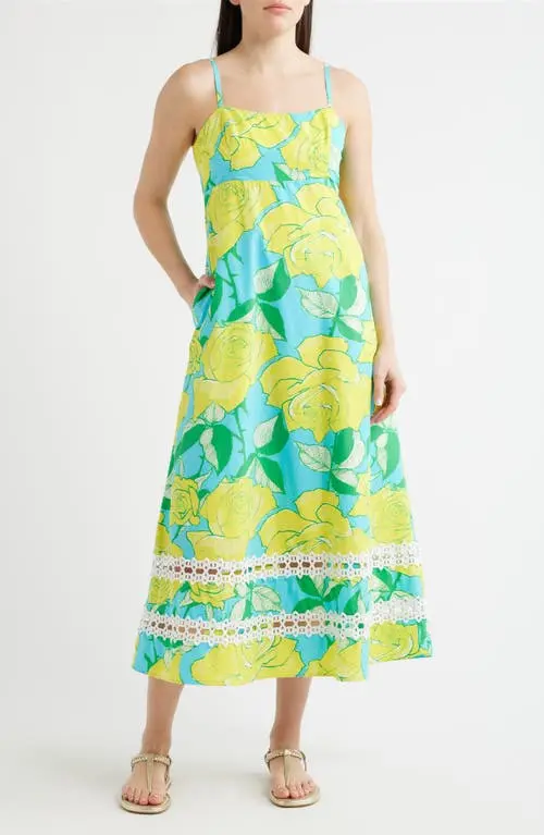 Lilly Pulitzer® Haliey Floral Print Midi Dress - Blue Curacao Rose Bud
