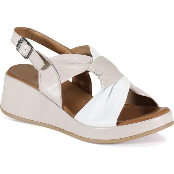 DIBATRUE Kala Flower Leather Wedge Heel Sandal - White/silver