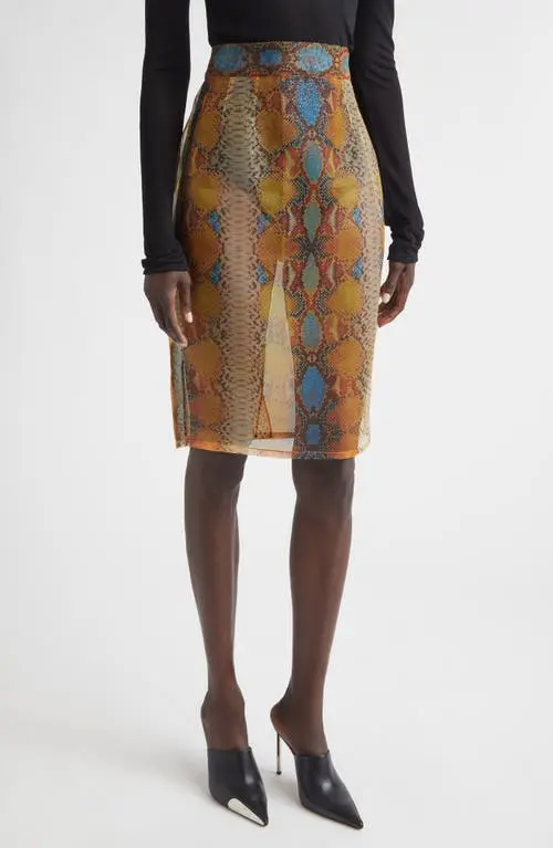 LAQUAN SMITH Shimmer Snakeskin Print Sheer Pencil Skirt - Snake