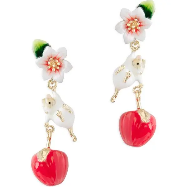 BILL SKINNER STUDIO Mouse Dangle Drop Earrings - Apple Blossom