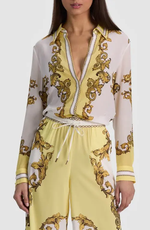 Alice + Olivia Willa Printed Silk Shirt - Golden Coast
