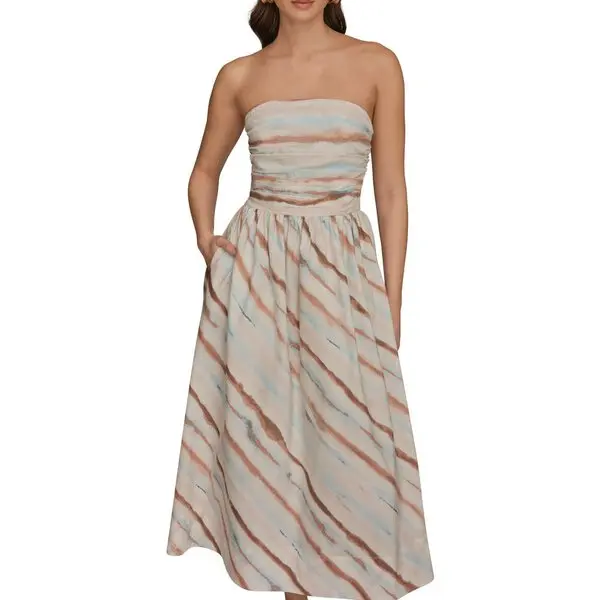 Donna Karan New York Watercolor Print Strapless Maxi Dress - Waterclr S