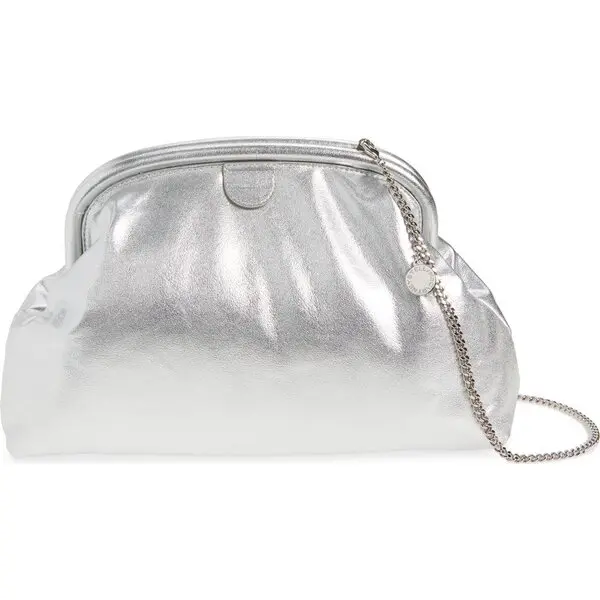 Stella McCartney Falabella Padded Metallic Soft Clutch With Chain - Silver