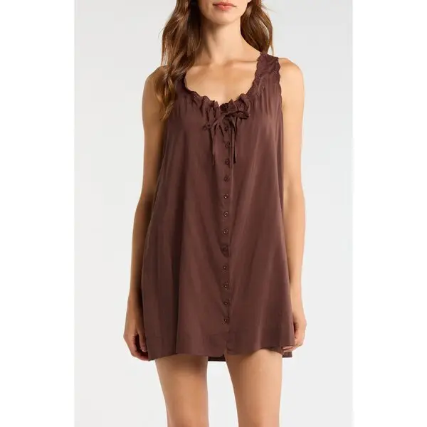 REFORMATION Eyelet Trim Organic Cotton Blend Nightgown - Cafe