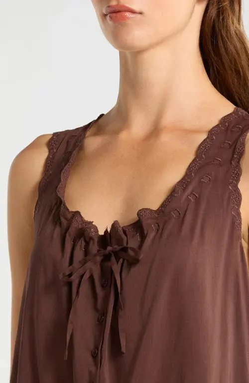 REFORMATION Eyelet Trim Organic Cotton Blend Nightgown - Cafe