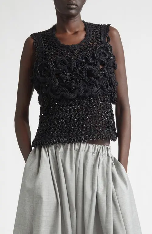 Tao Comme Des Garçons Crochet Flower Mesh Tank - Black
