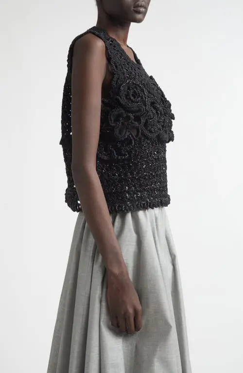 Tao Comme Des Garçons Crochet Flower Mesh Tank - Black