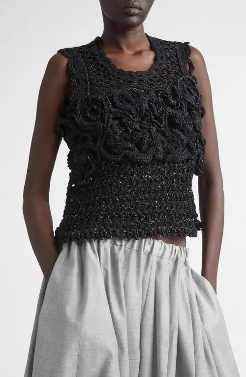 Tao Comme Des Garçons Crochet Flower Mesh Tank - Black
