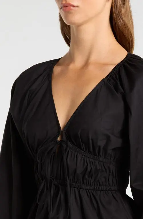 WAYF Jess Drawstring Cotton Poplin Top - Black