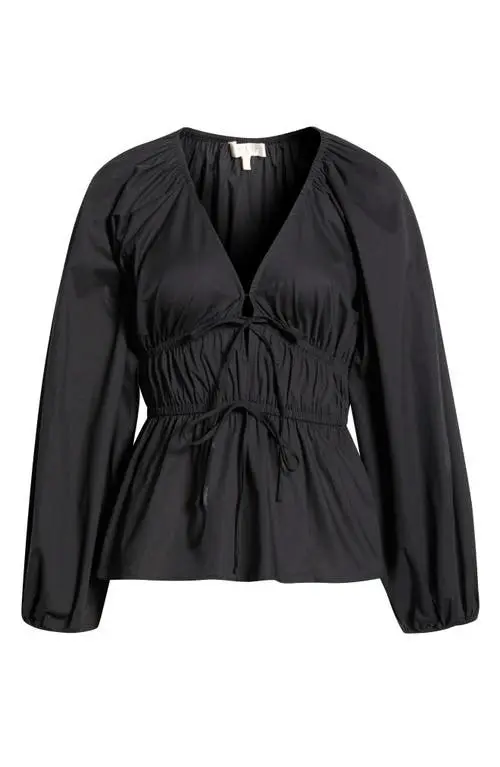 WAYF Jess Drawstring Cotton Poplin Top - Black