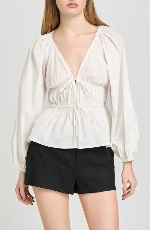 WAYF Jess Drawstring Cotton Poplin Top - Ivory