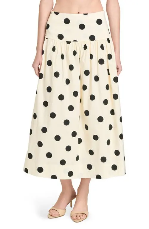 WAYF Mia Polka Dot Stretch Cotton Midi Skirt - Ant Ivory Polka Dot