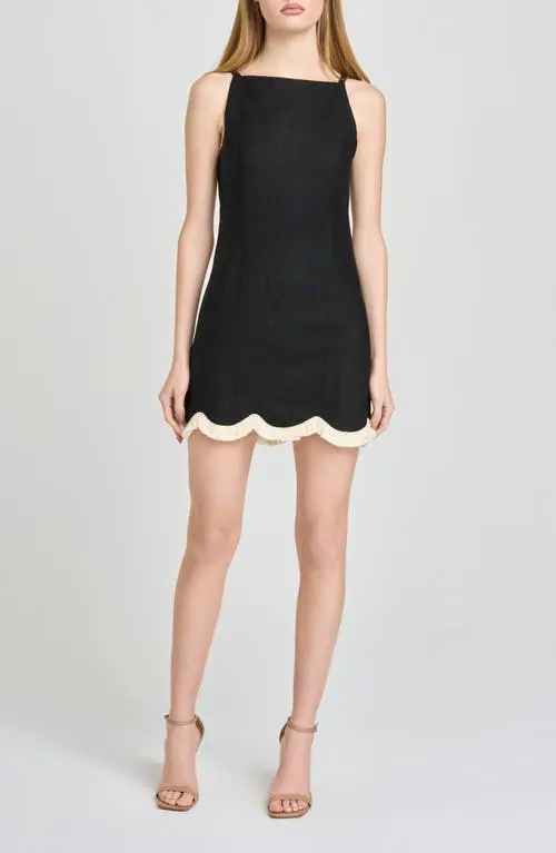 WAYF Encore Fray Scallop Hem Mini Dress - Black