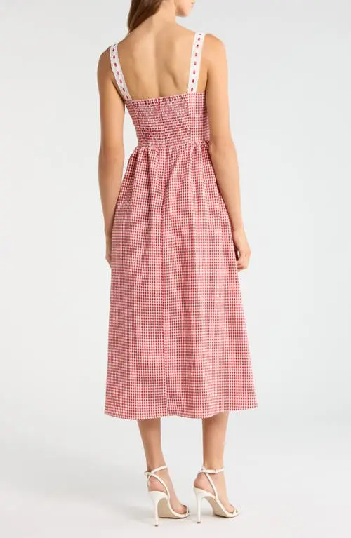 WAYF Gingham Lace Trim Midi Dress