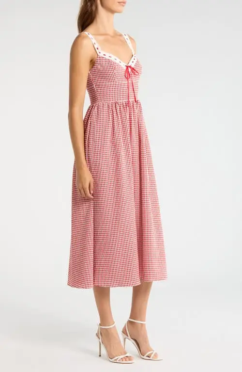 WAYF Gingham Lace Trim Midi Dress