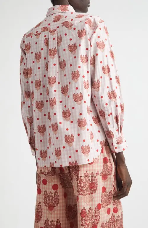 Tao Comme Des Garçons Polka Dot Floral Gingham Cotton Poplin Button-up Shirt