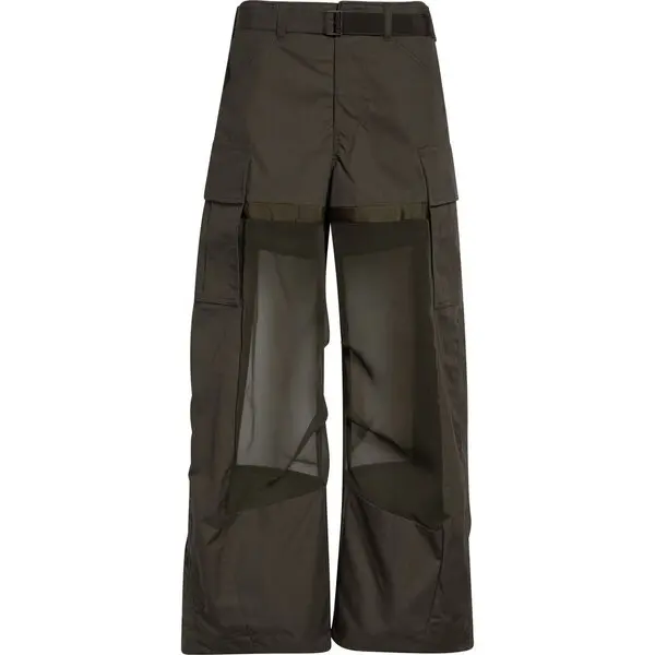 Sacai Mixed Media Wide-leg Cargo Pants - Dark Khaki
