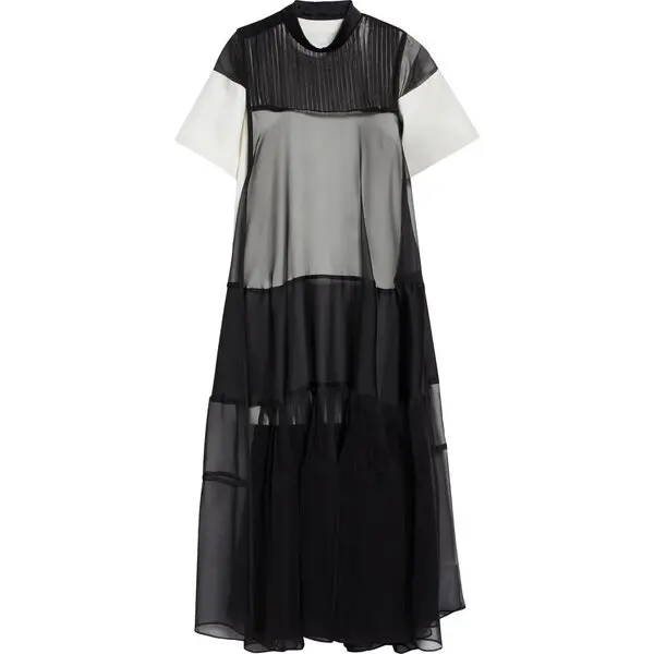 Sacai Mixed Media Maxi Dress - Off White/black