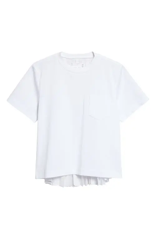 Sacai Mixed Media Pleated Poplin & Jersey Pocket T-shirt - White
