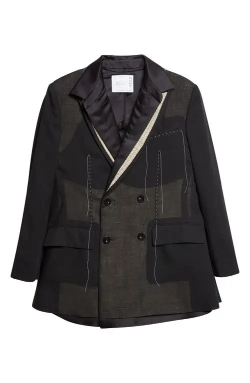 Sacai Mixed Media Suiting & Organza Jacket With Bib Inset - Black