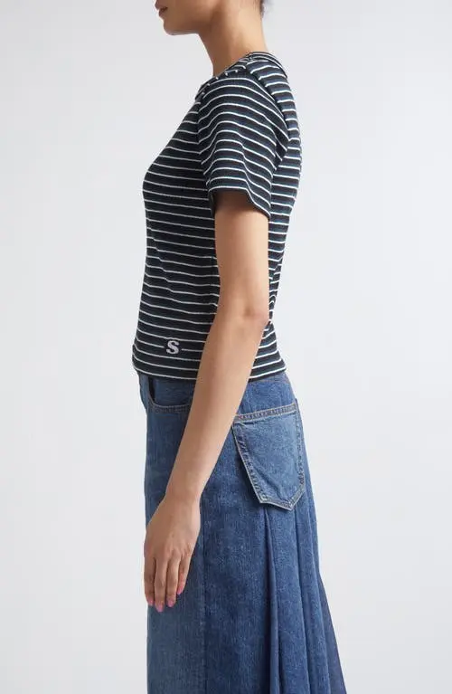 Sacai Stripe Rib Cotton T-shirt - Black